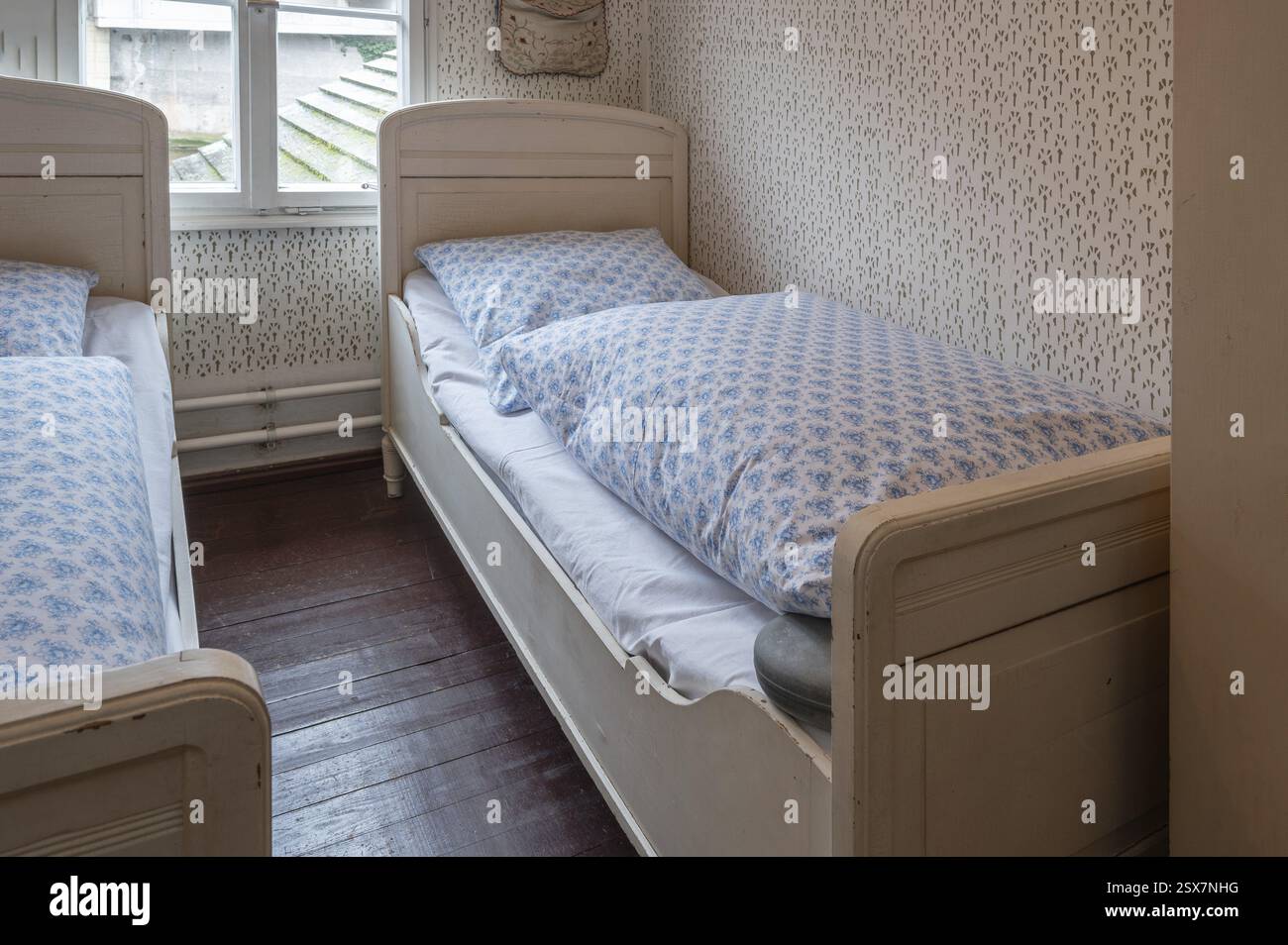 Early 20th century bedchamber with bed, today industrial museum, Lauf ...