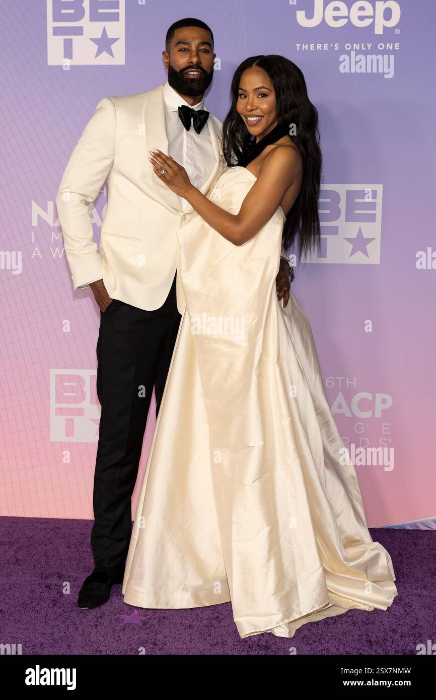 Pasadena, USA. 22nd Feb, 2025. Skyh Black and KJ Smith attend the arrivals of the “56th NAACP ...