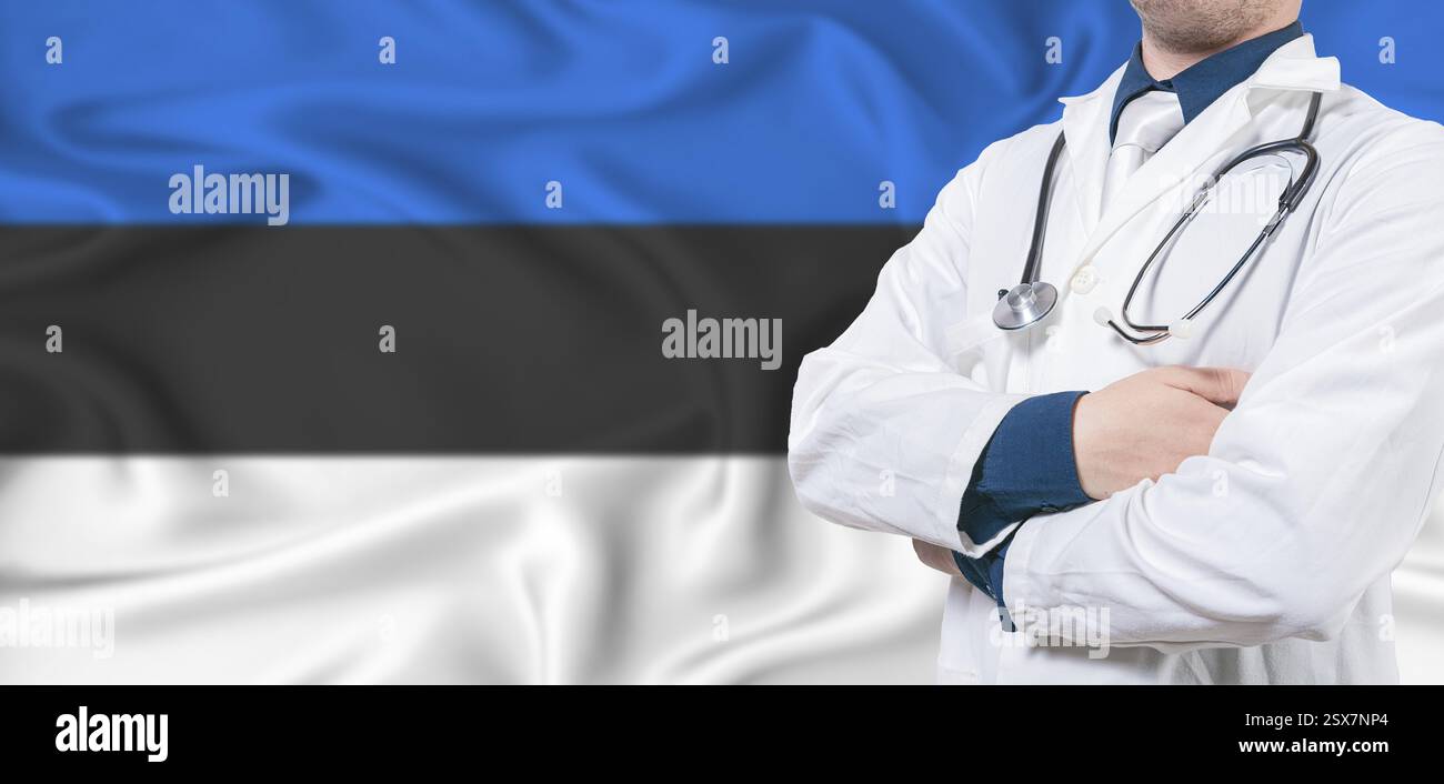 Estonia Health Care Concept. Male Doctor on Estonia Flag. Doctor With ...