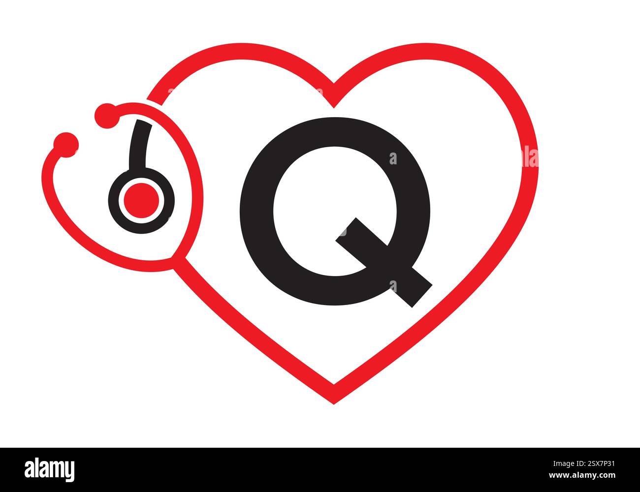 Initial Letter Q Medical Logo Concept With Heart and Stethoscope Symbol ...