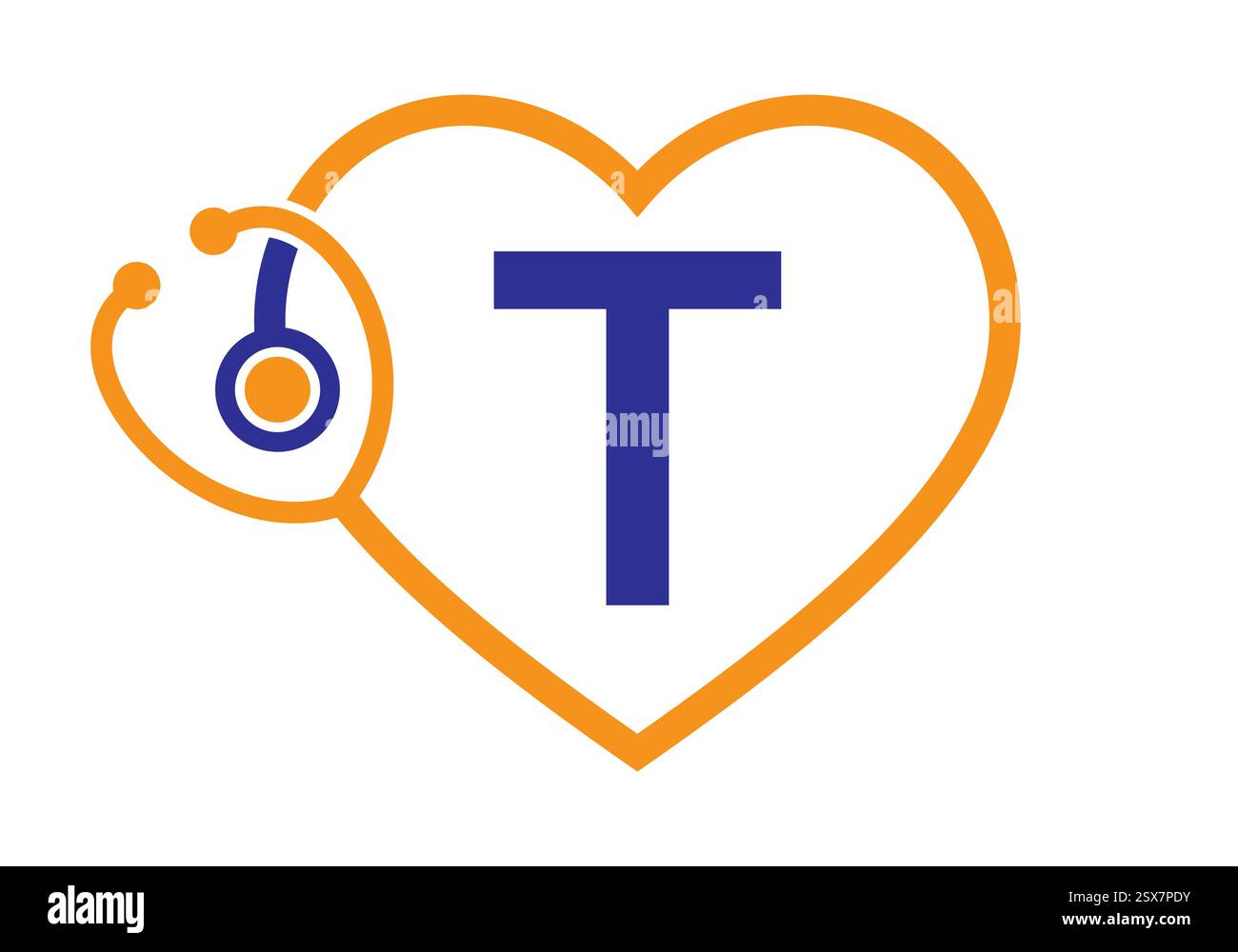 Initial Letter T Medical Logo Concept With Heart and Stethoscope Symbol ...