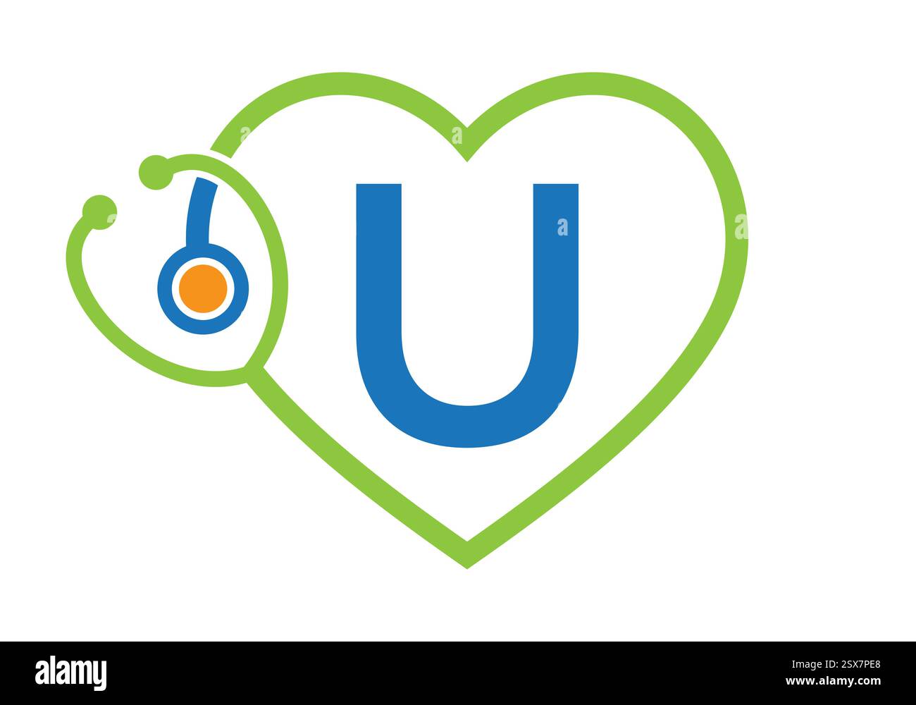 Initial Letter U Medical Logo Concept With Heart and Stethoscope Symbol ...