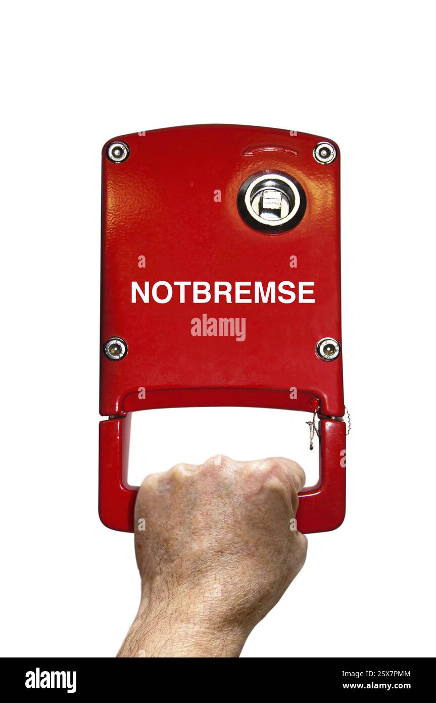 Hand on an emergency brake Stock Photo - Alamy