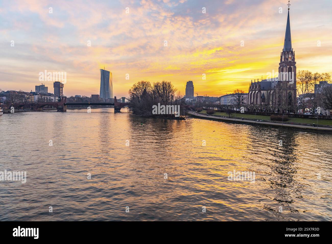View across the River Main to the ECB and the Protestant Church of the ...