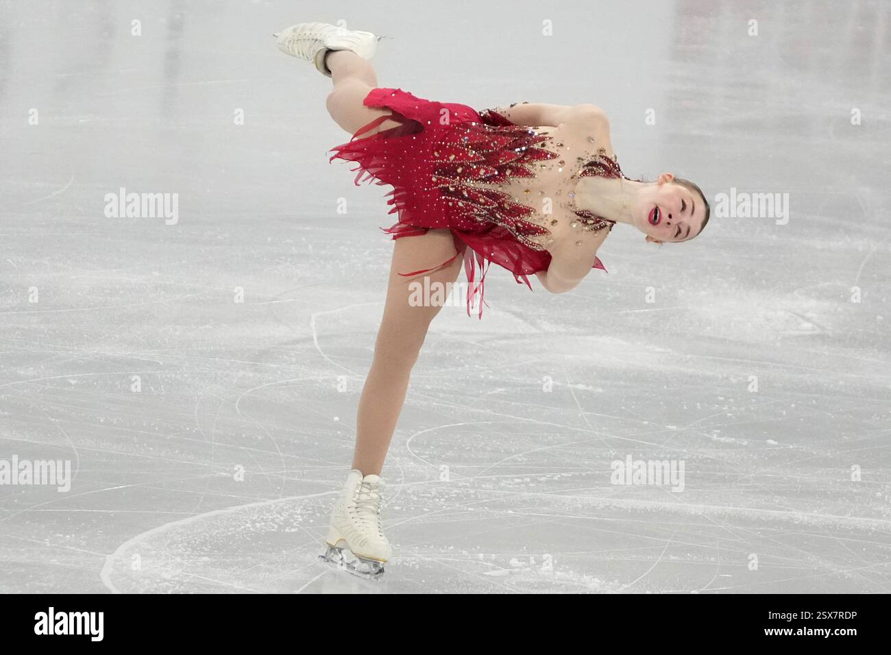 Sarah Everhardt of the U.S. performs during the women's free skating at ...