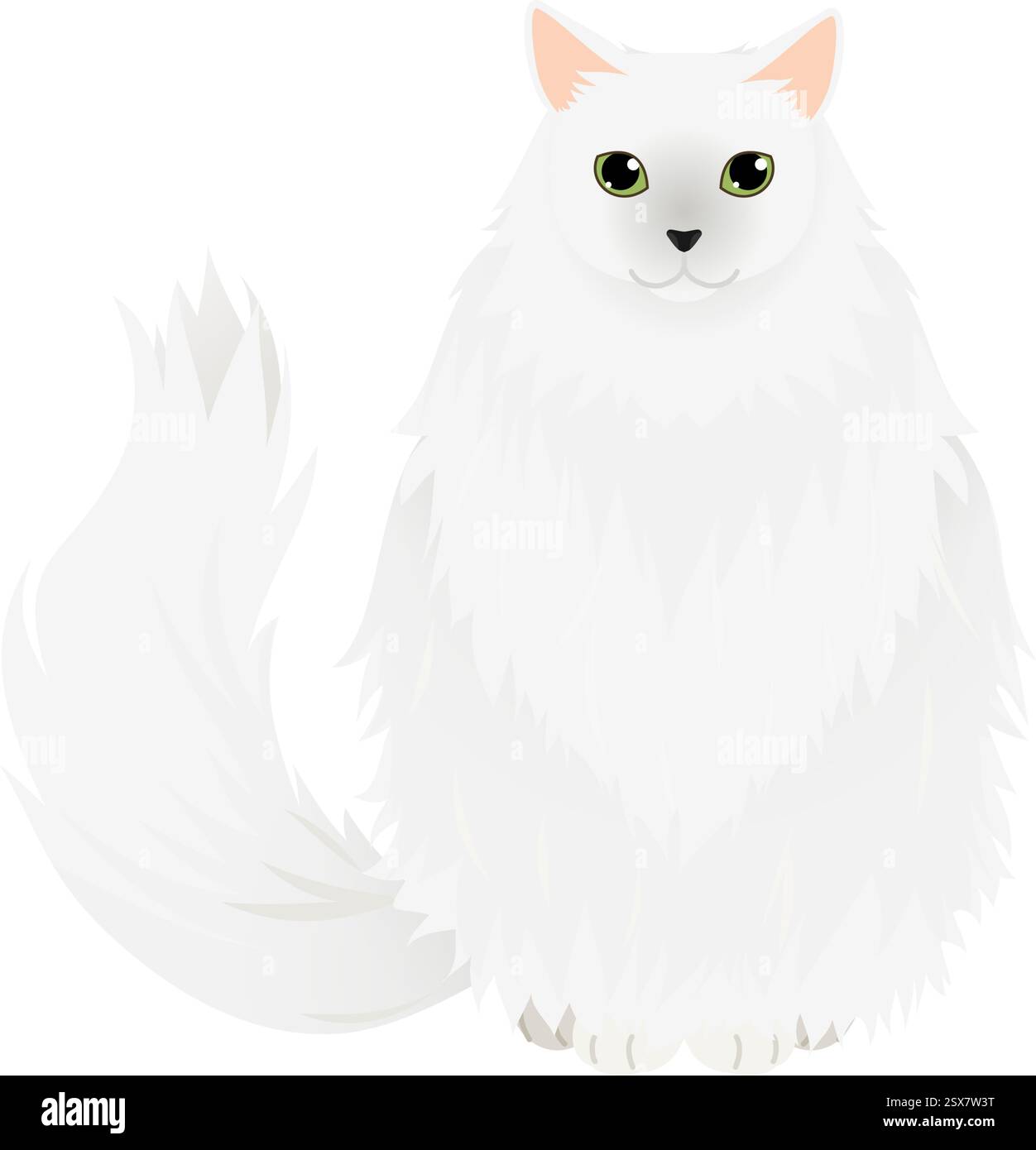 Illustration of a long-haired cat, a silvery-skinned Siberian, sitting ...