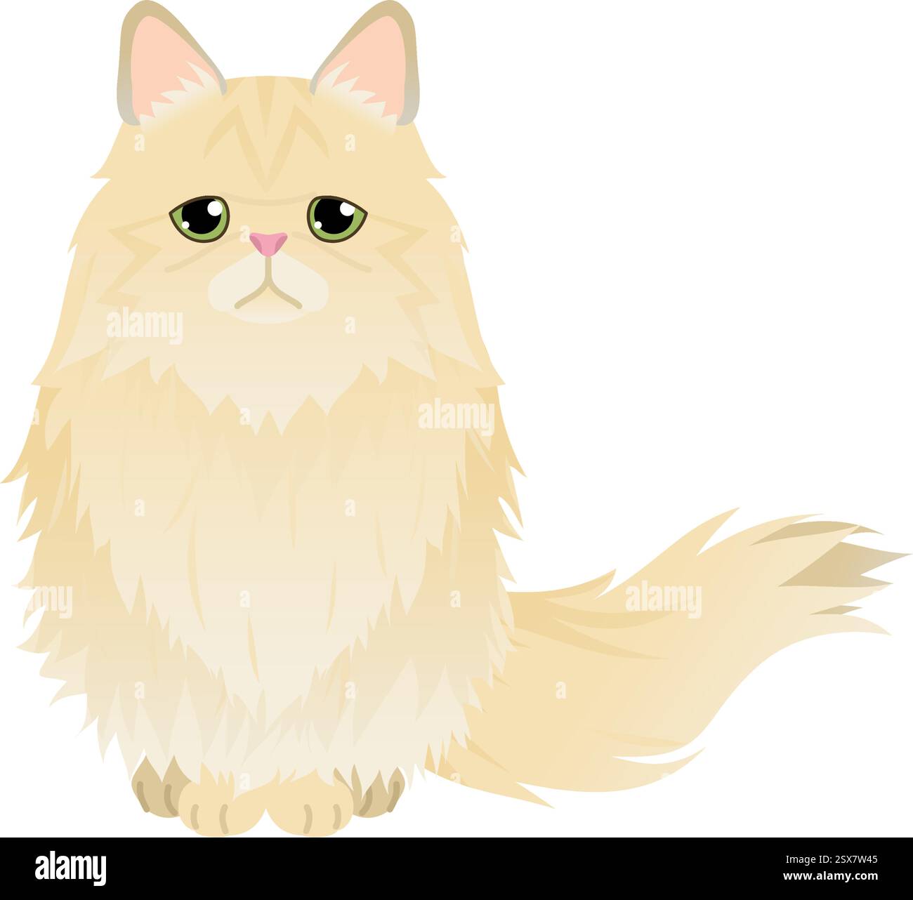 Illustration of a long-haired cat, a gold Persian cat, sitting looking ...
