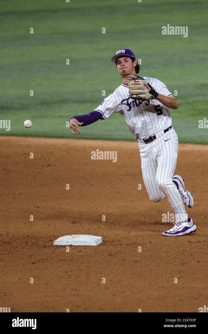 February 22, 2025: Anthony Silva (5) TCU infielder flips the ball over ...