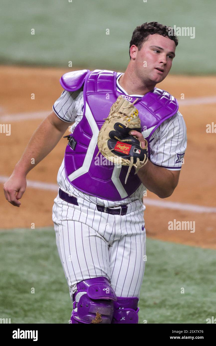 February 22, 2025: TCU catcher Karson Bowen (14) secures a pop out to ...