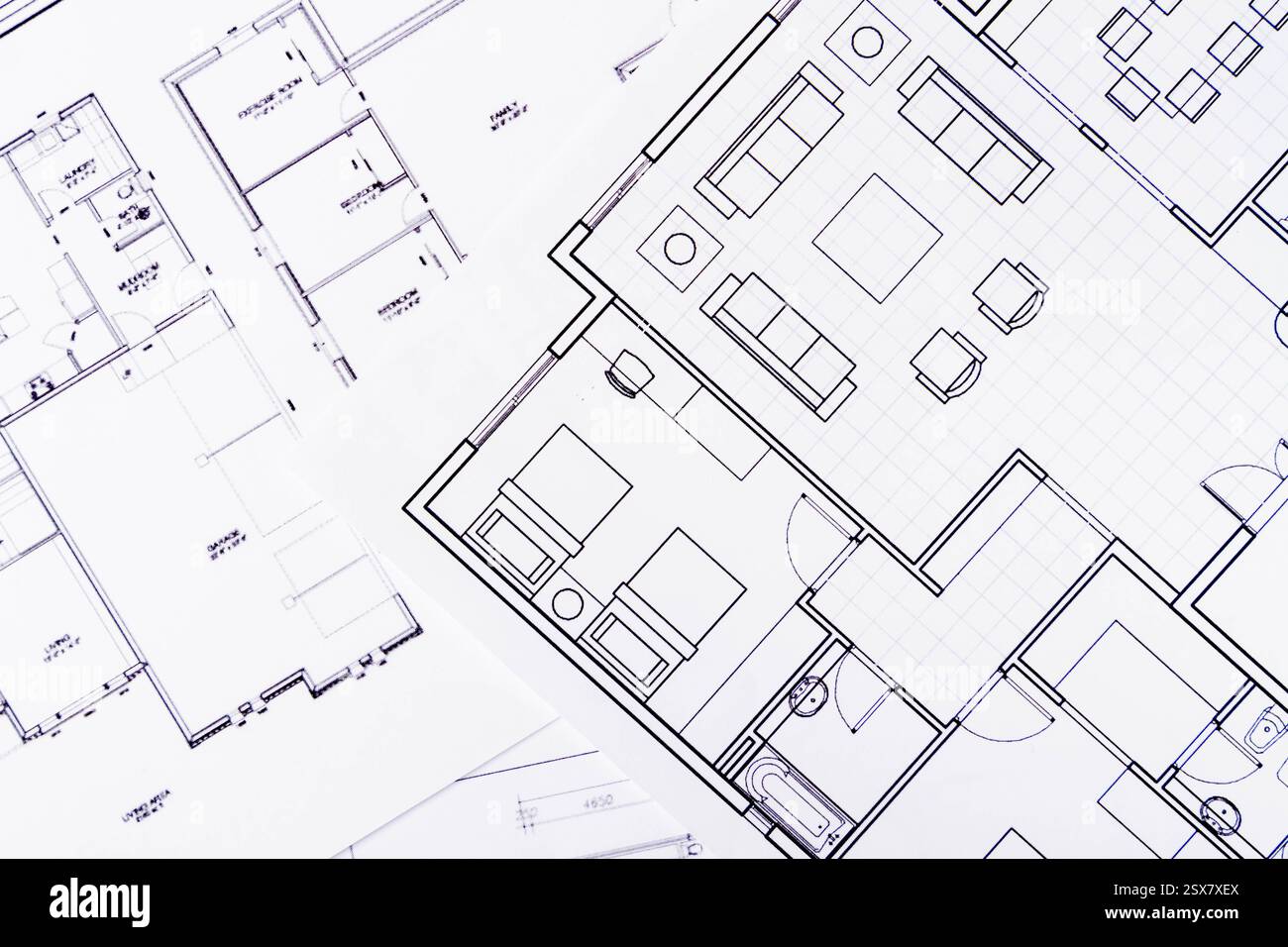 Construction background. House plan on table texture. Working drawings ...
