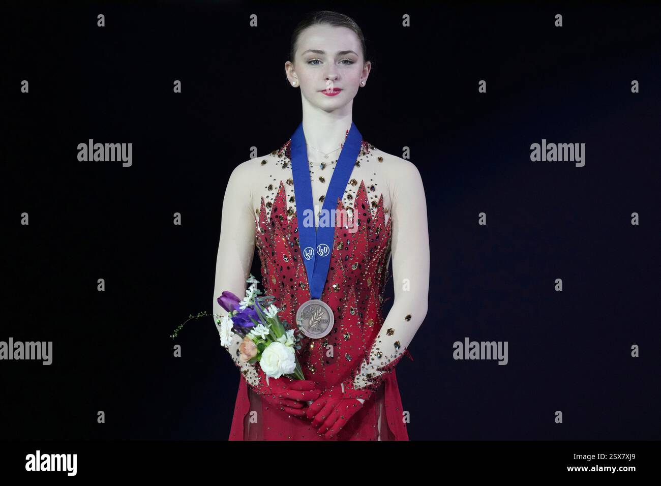 Bronze medalist Sarah Everhardt of the U.S. poses during the medal ...