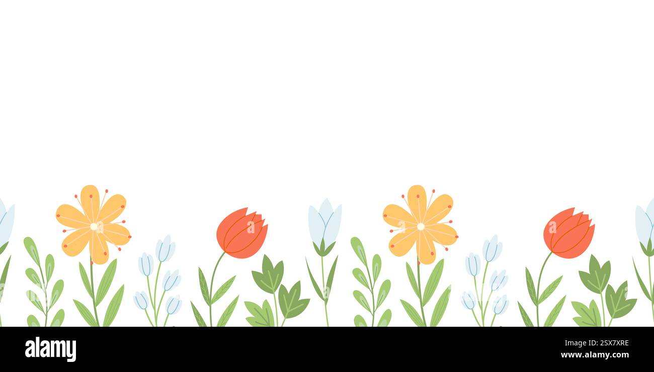 Cute seamless border spring Stock Vector Images - Alamy