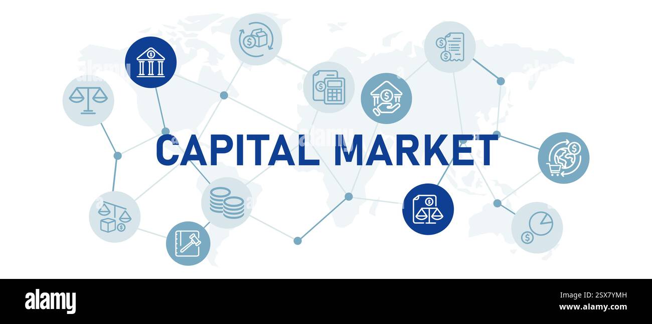 Capital market icon set with illustration government planning ...