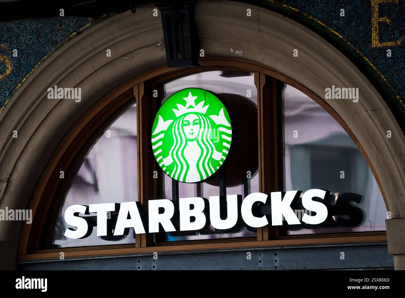 LONDON,UK. 15th February 2025. Selective focus photo. Starbucks logo ...
