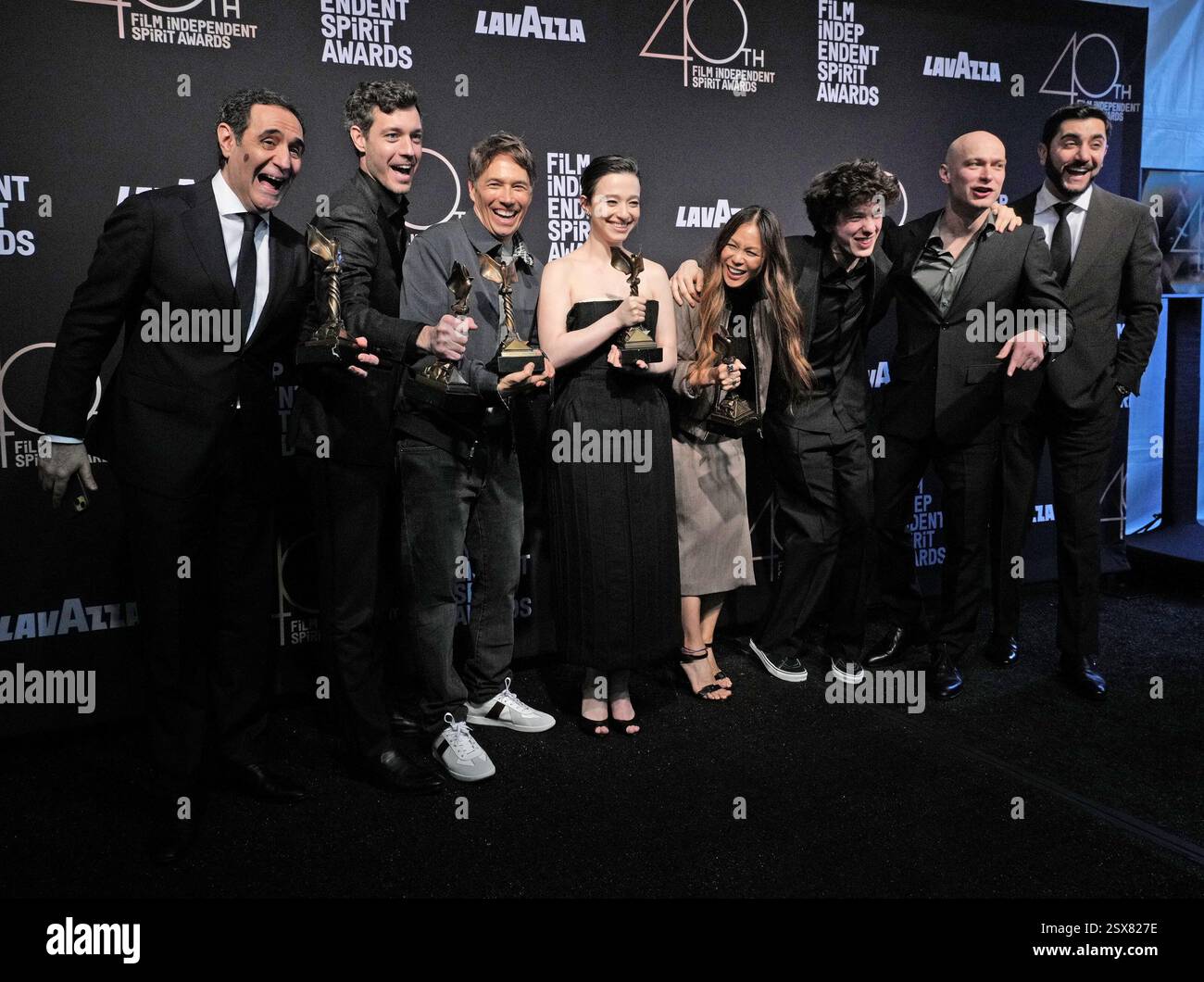 Los Angeles, USA. 22nd Feb, 2025. (L-R) Karren Karagulian, Alex Coco, Sean Baker, Mikey Madison ...
