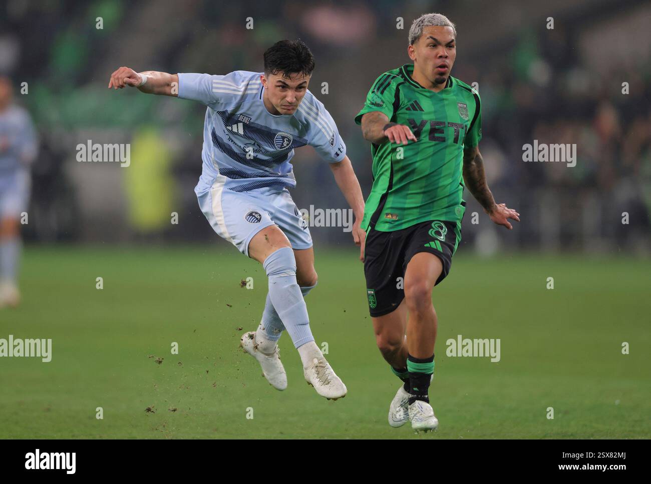 Sporting Kansas City midfielder Manu García (21) takes a shot past ...
