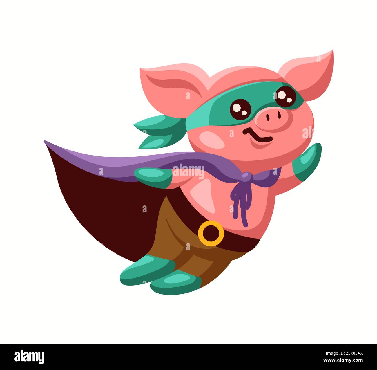 Colorful cartoon pig dressed as superhero soaring through skies. Pig ...