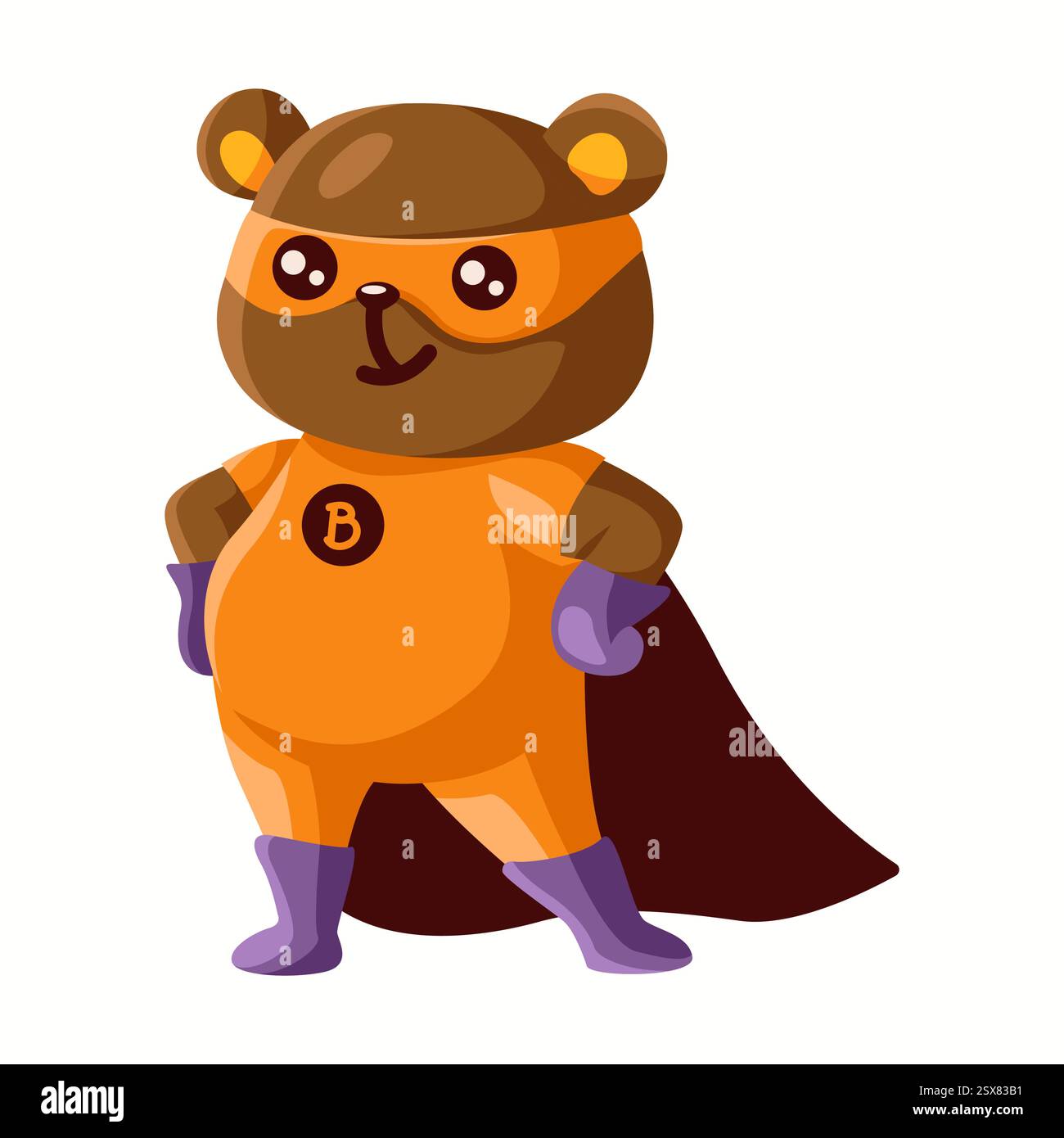 Adorable cartoon teddy bear dressed as a superhero with orange suit ...