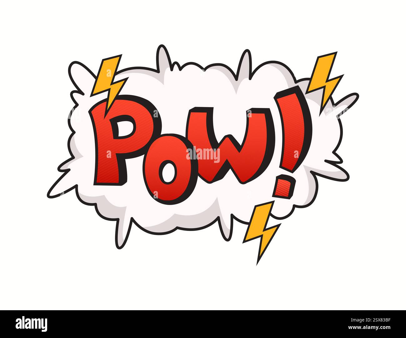Vibrant comic style illustration featuring the word Pow in bold red ...