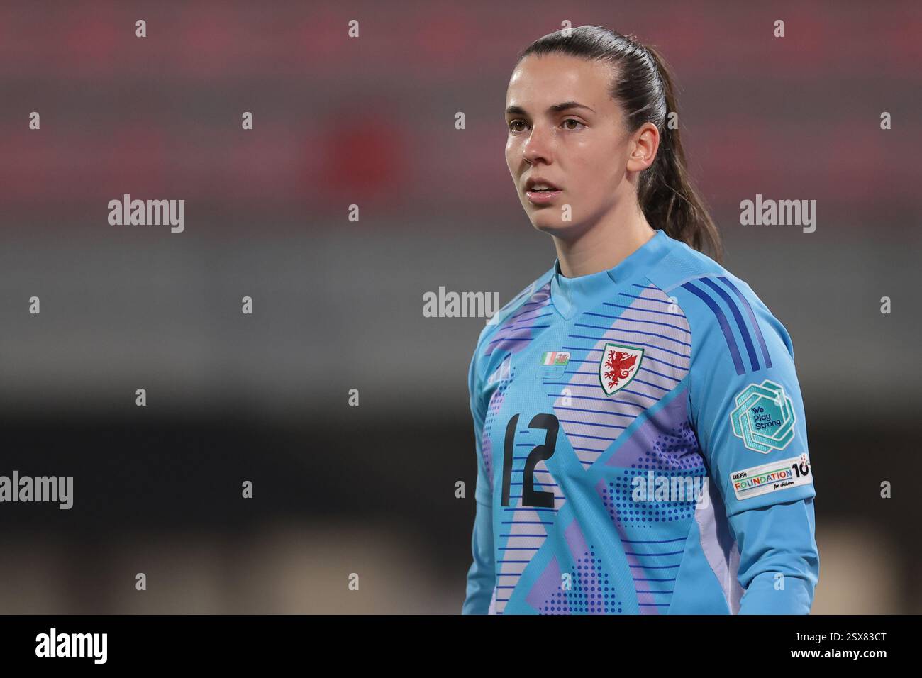Monza, Italy, 21st February 2025. Olivia Clark of Wales during the UEFA ...