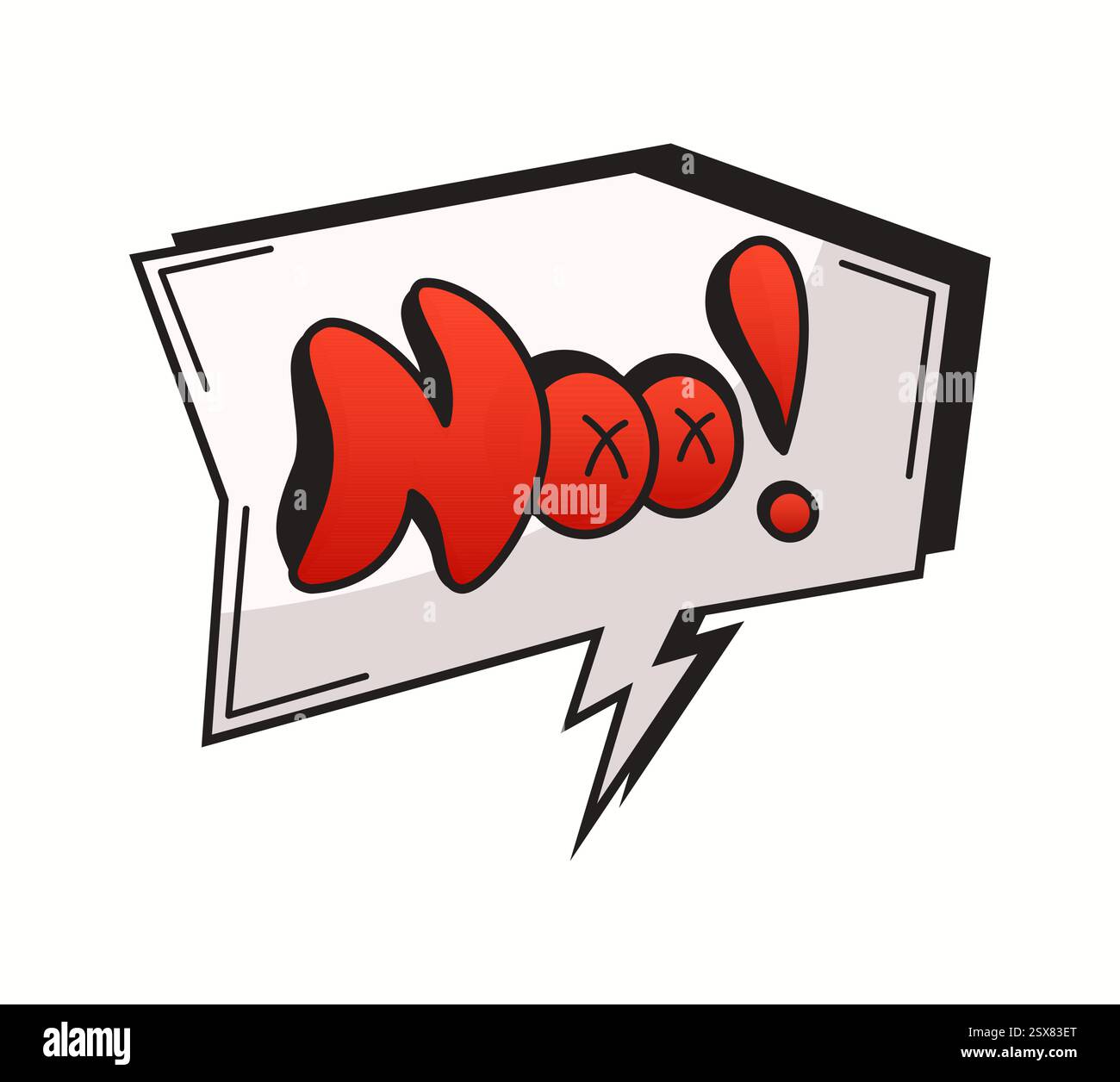 Illustration of comic style speech bubble featuring bold red text ...