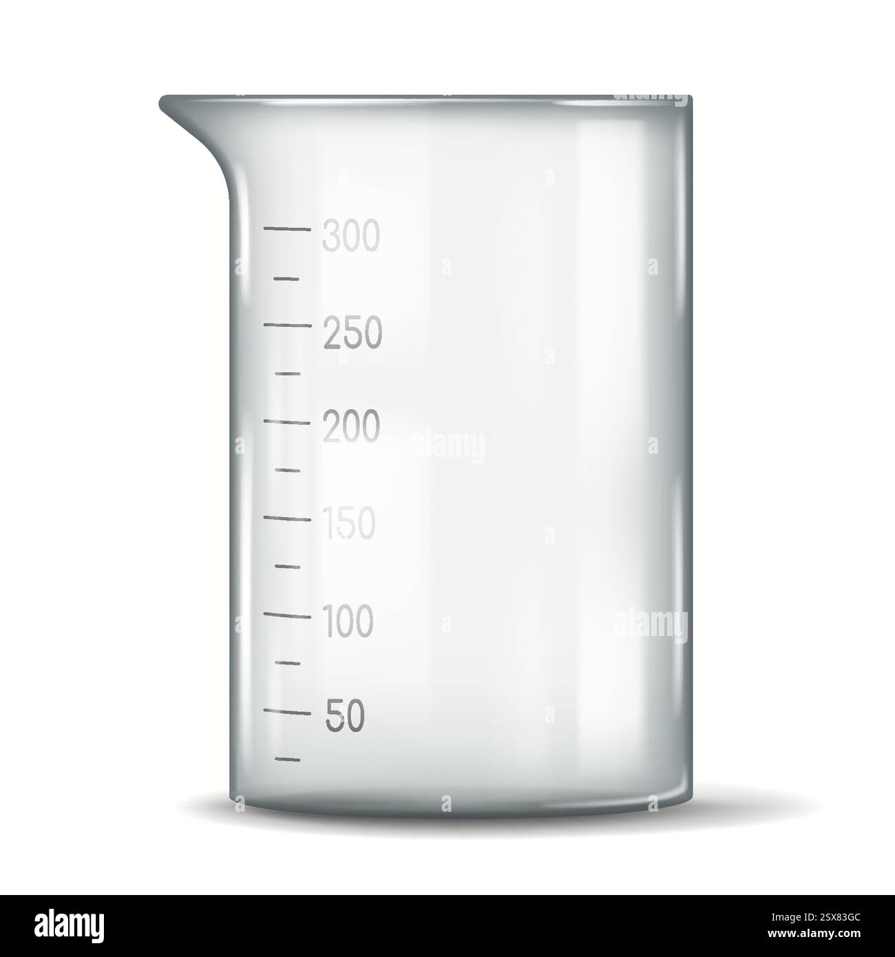 Illustration of a clear laboratory beaker with detailed measurement ...