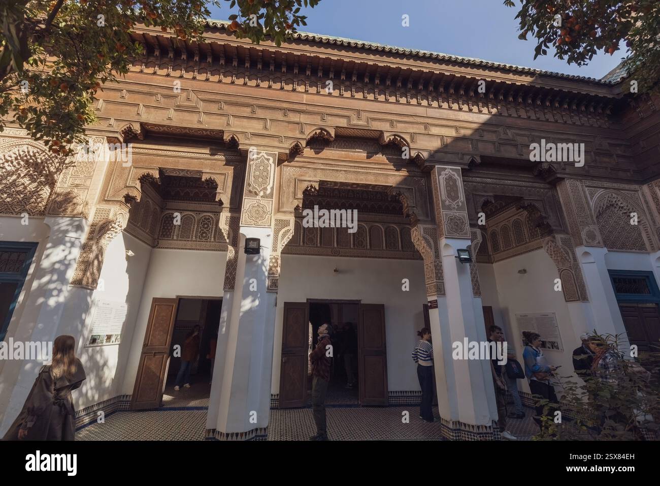 Facade arch building of Bahia Palace in the Marrakesh Medina old town ...