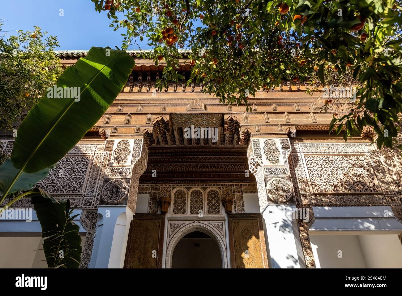 Facade arch building of Bahia Palace in the Marrakesh Medina old town ...