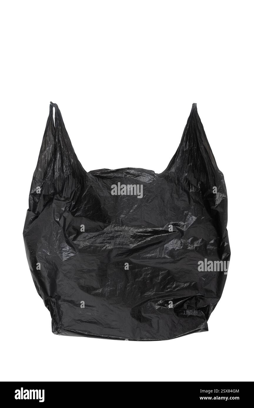 Black empty plastic bag isolated on white background Stock Photo - Alamy