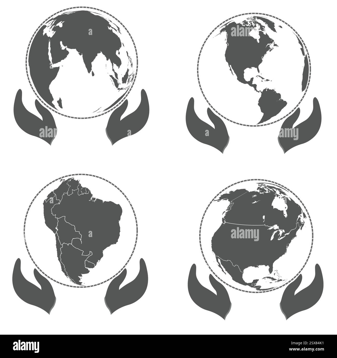 Land on palms, icons Europe, America, Africa Stock Vector Image & Art ...