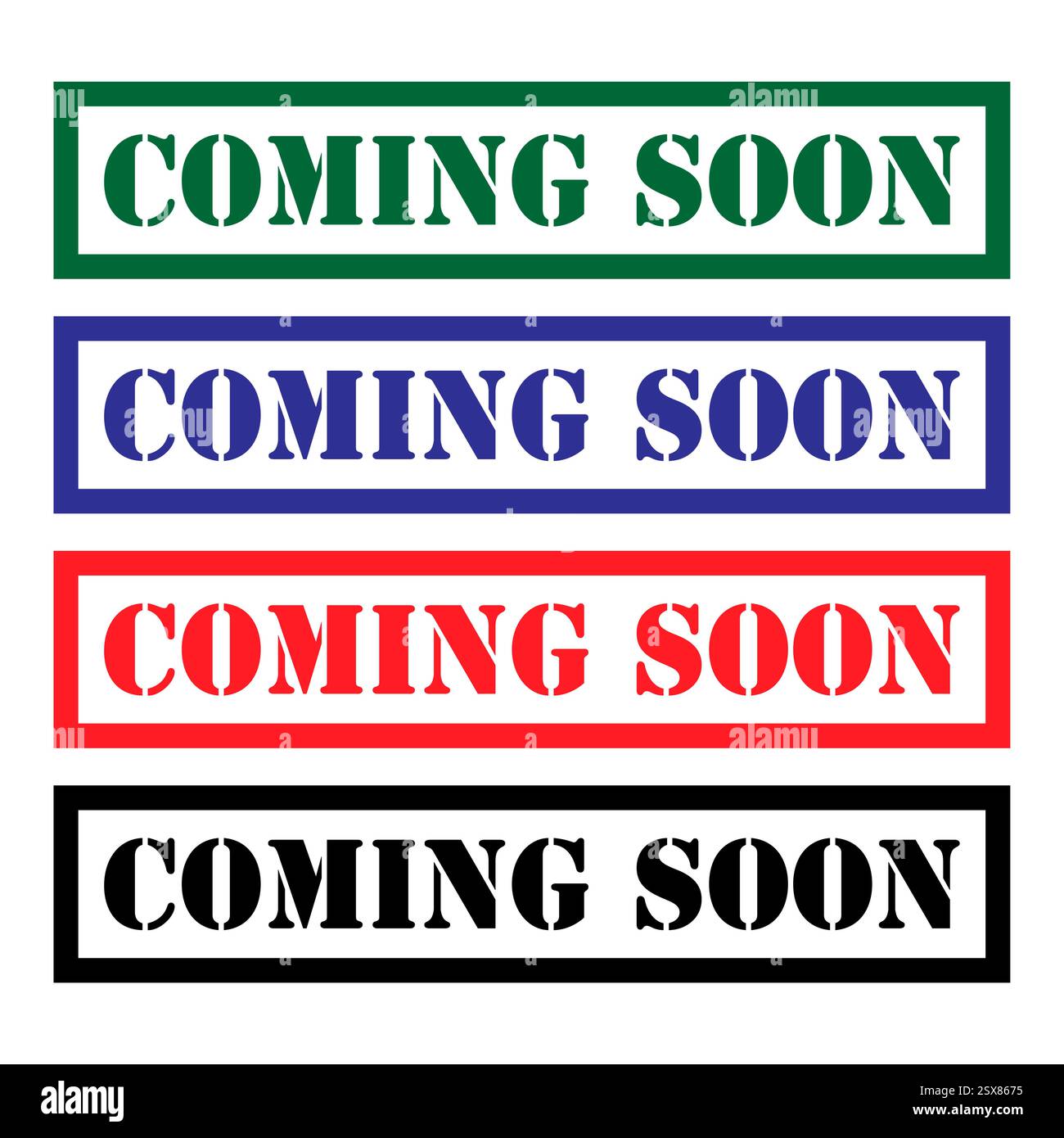 Set of coming soon stamp symbol, label sticker sign button, text banner ...