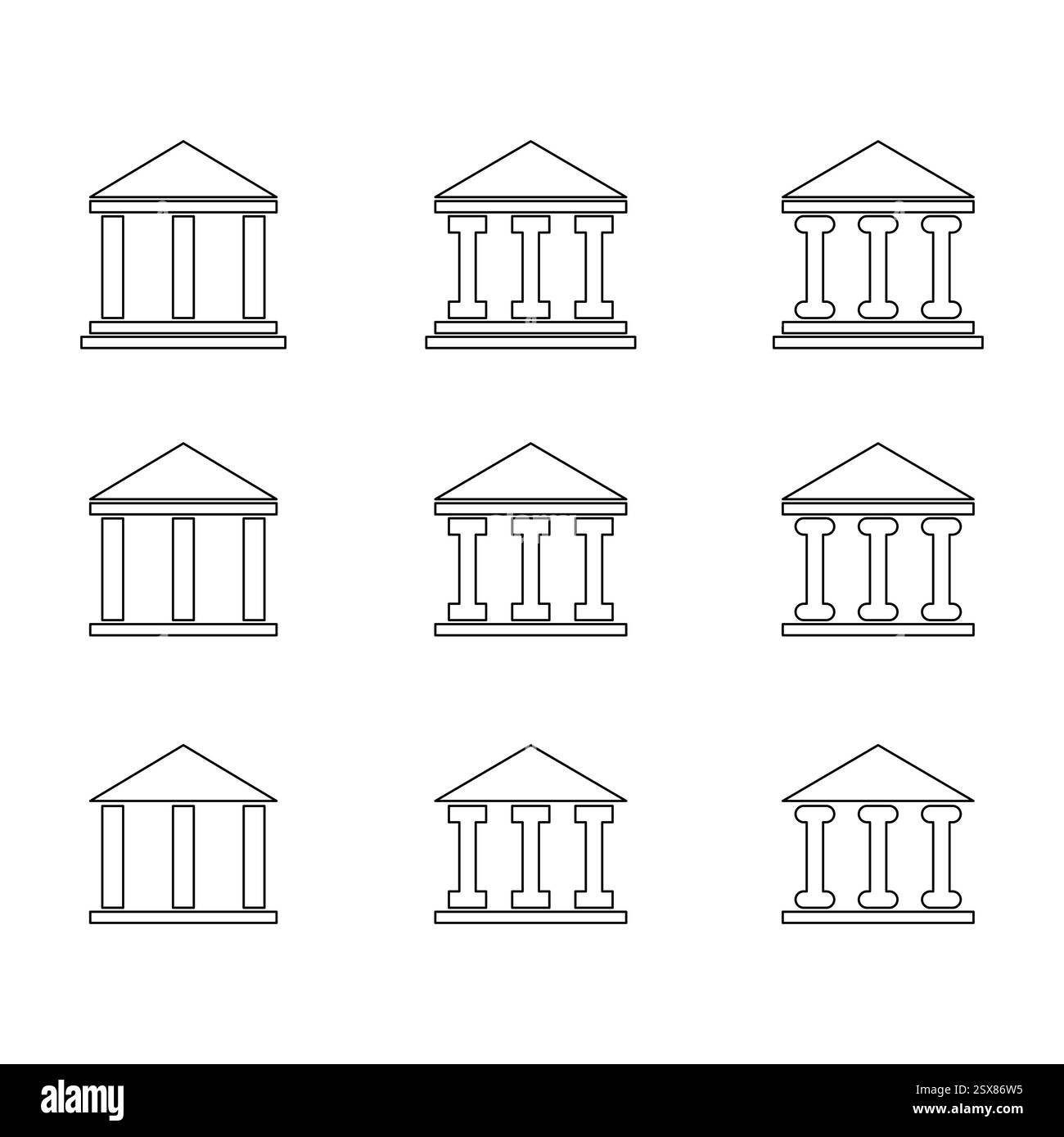Set of university architecture icon, museum roman symbol, flat design ...