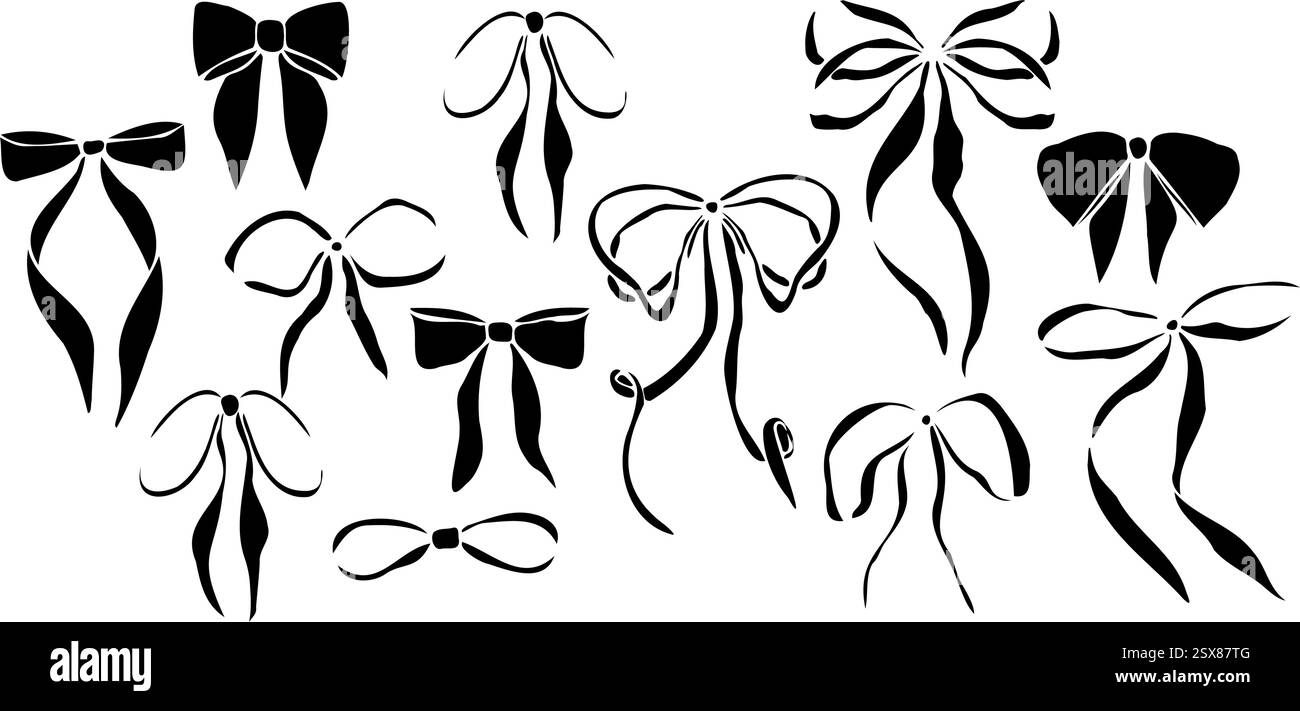 Hand drawn vector bows set with various shapes and ribbon styles ...