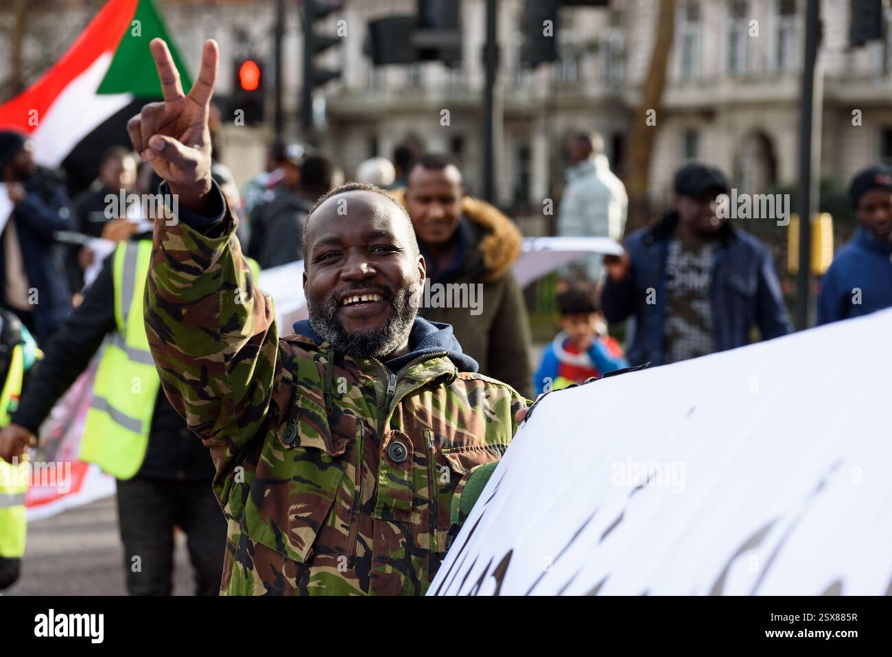 London, UK. 22 February 2025. Darfur Union in the UK demonstrate in ...