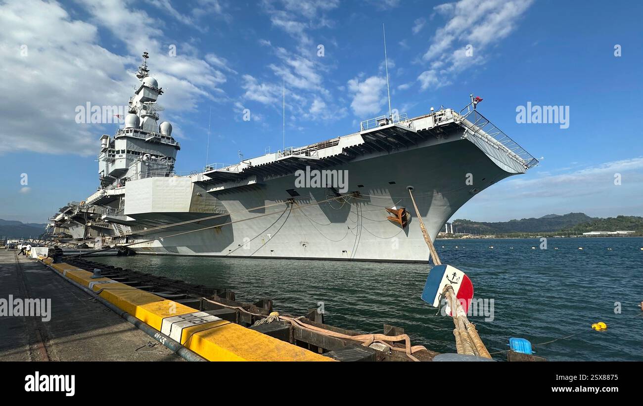 French aircraft carrier The Charles de Gaulle docks at Subic Bay port ...