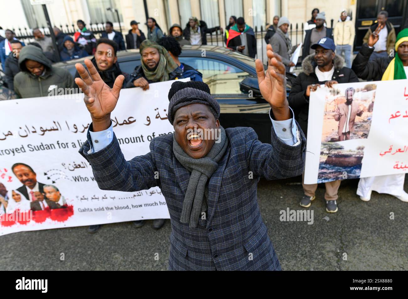 London, UK. 22 February 2025. Darfur Union in the UK demonstrate in ...