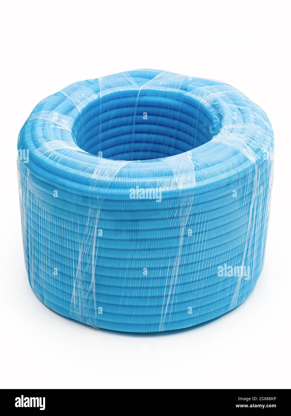 Plastic corrugated pipe isolated on a white background. Packaging ...