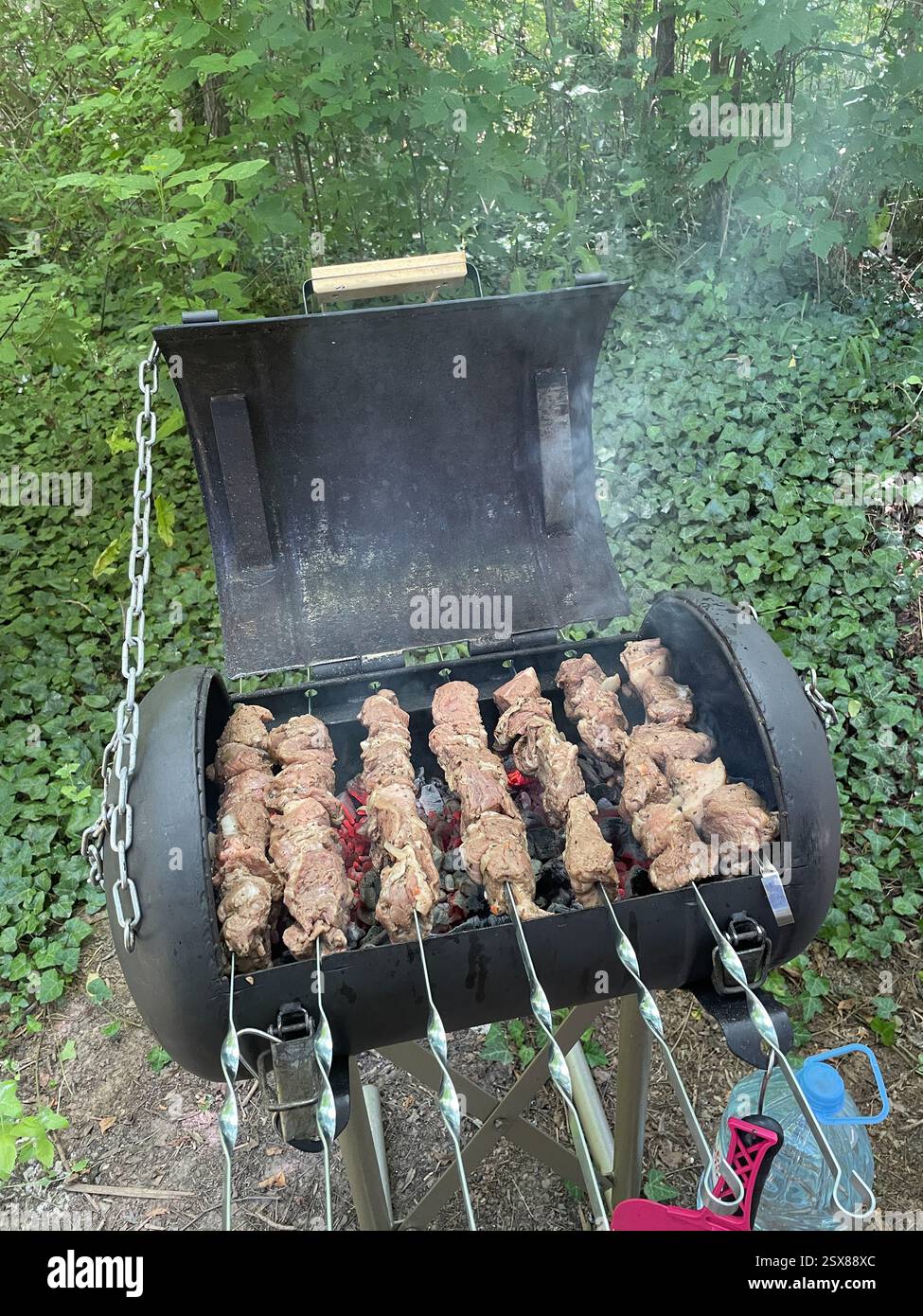 BBQ cooking barbecue on fire Stock Photo - Alamy