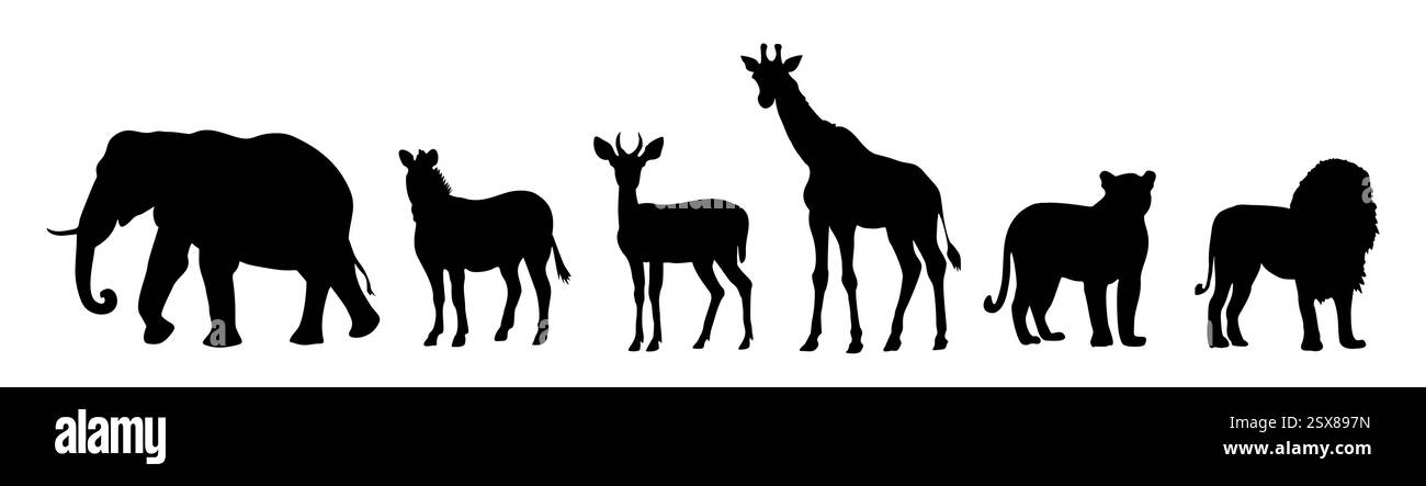 Set of african safari animals vector silhouettes Stock Vector Image ...