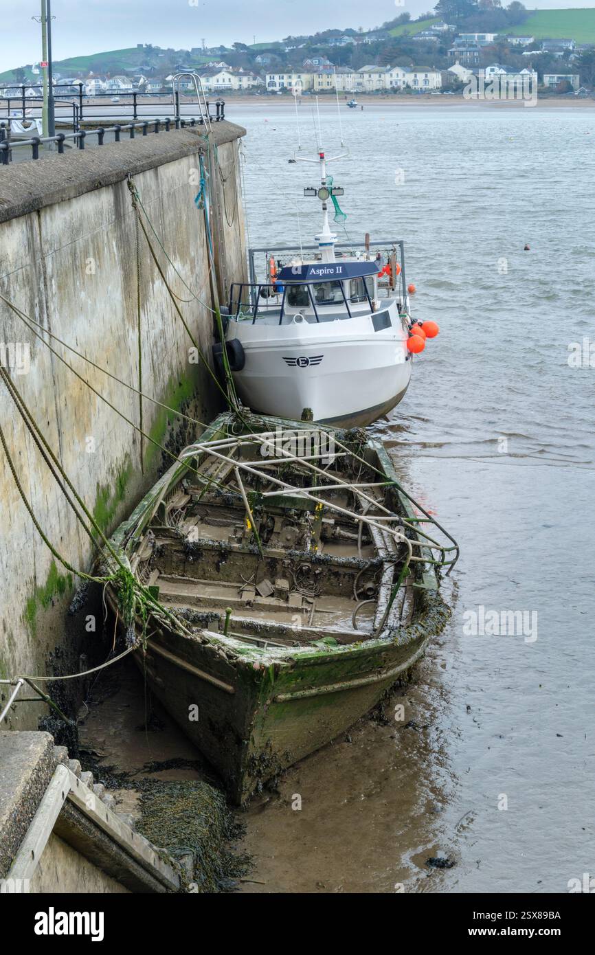Appledore North Devon - The hull of a rotting boat sits on the mud at ...