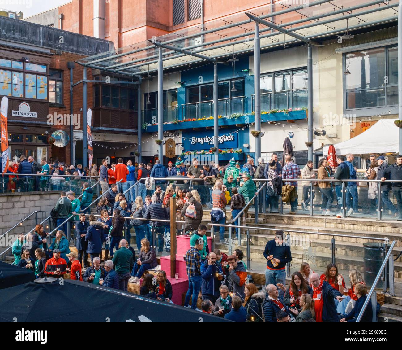 The Brewery Quarter on Six Nations match day, Cardiff, Feb 2025 Stock ...