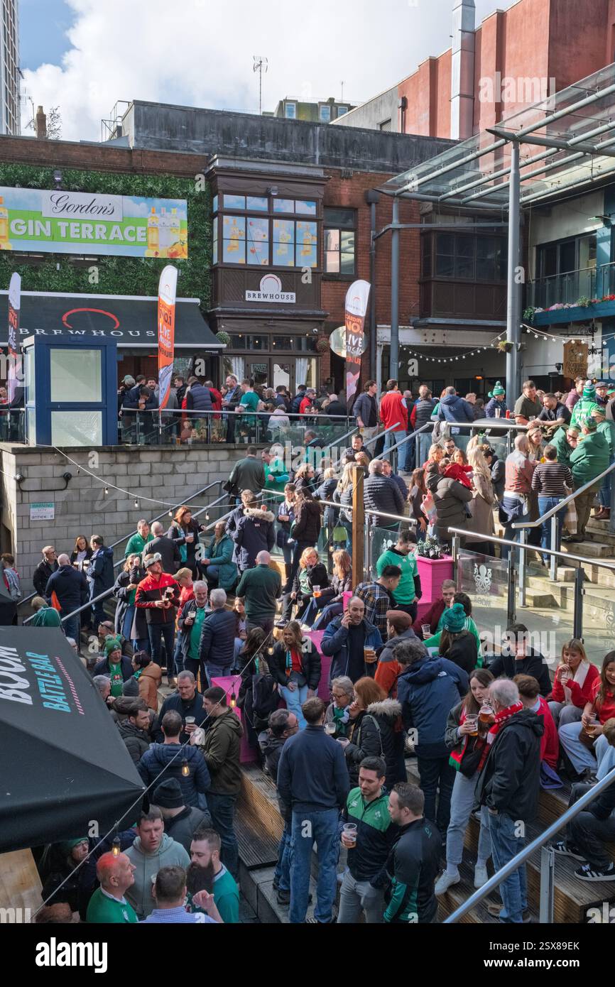 The Brewery Quarter on Six Nations match day, Cardiff, Feb 2025 Stock ...