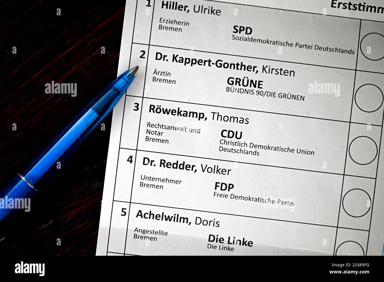 Bremen, Germany. 23rd Feb, 2025. The ballot paper for the Bundestag ...