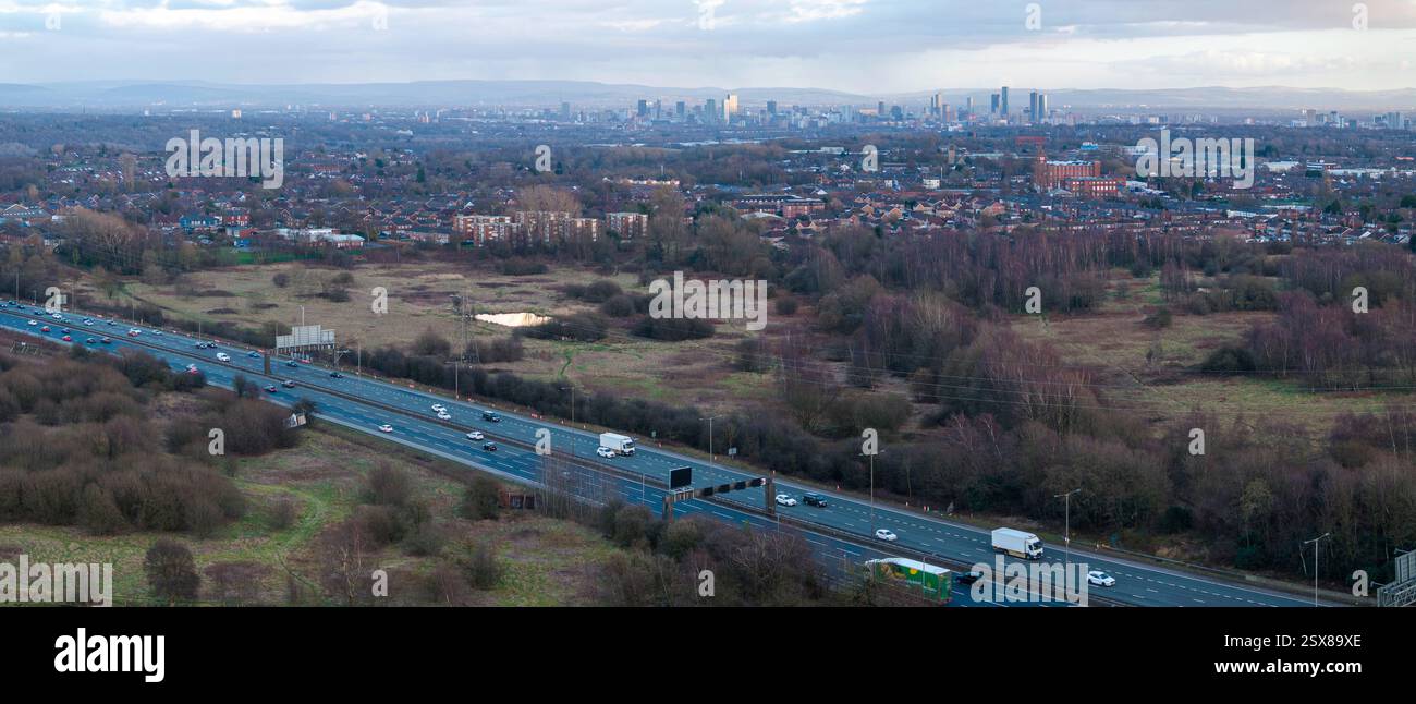 Aerial image of Manchester M60 outer ring road motorway with Manchester ...
