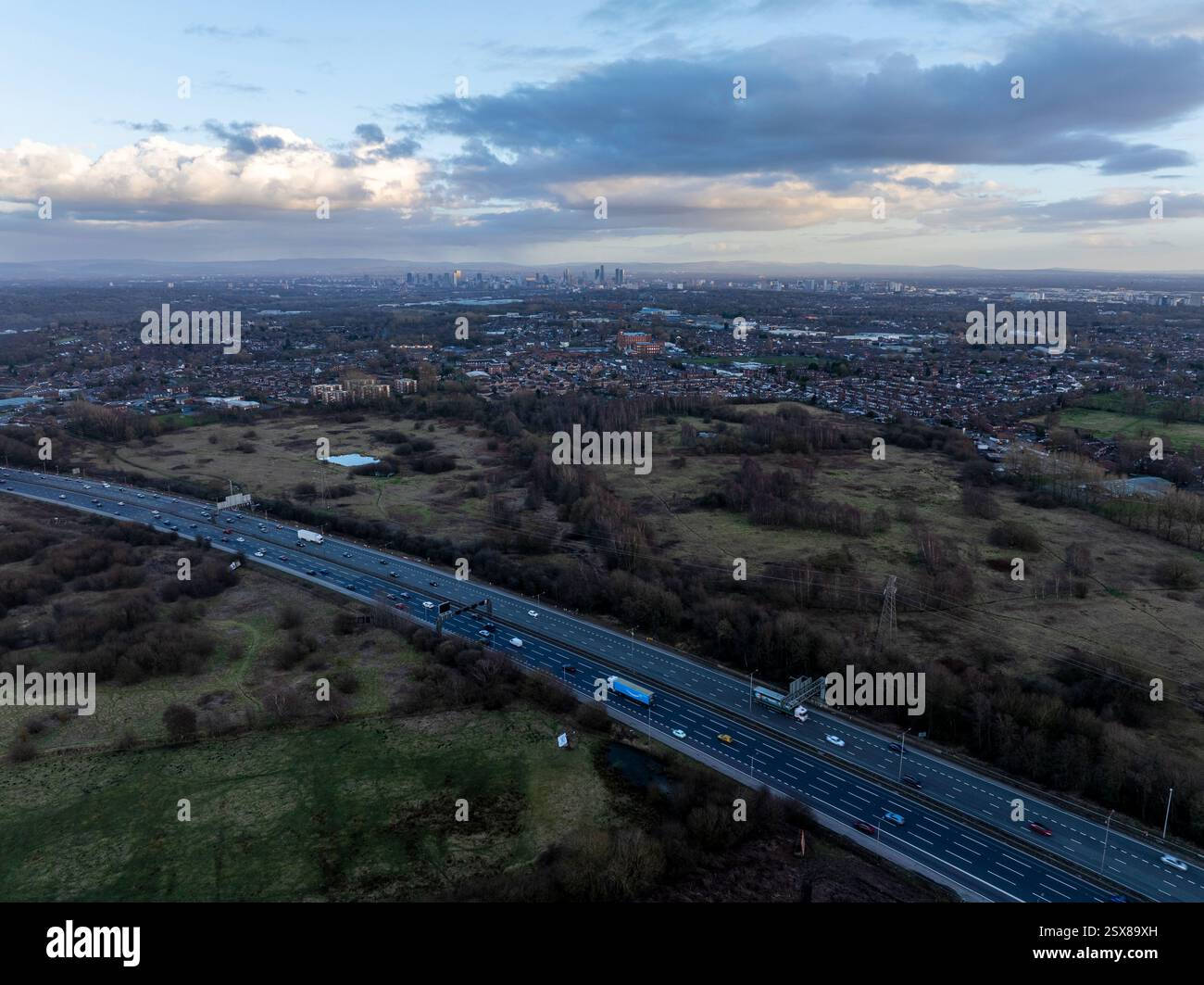 Aerial image of Manchester M60 outer ring road motorway with Manchester ...