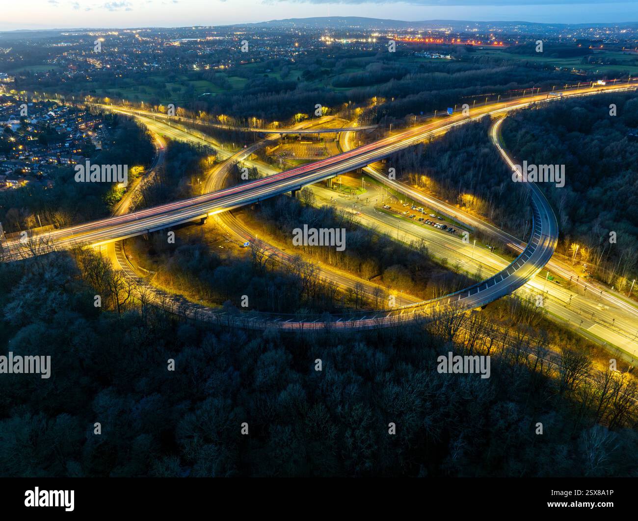 Aerial image over Wardley Interchange, Junction 14 of M60 Manchester ...