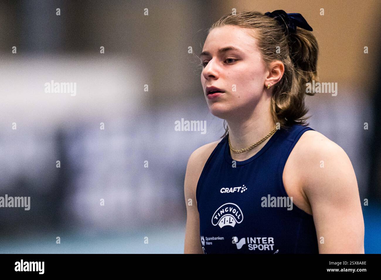 250223 Lisa Wilker of Tingvoll FIK ahead of women’s 60 meter hurdles ...