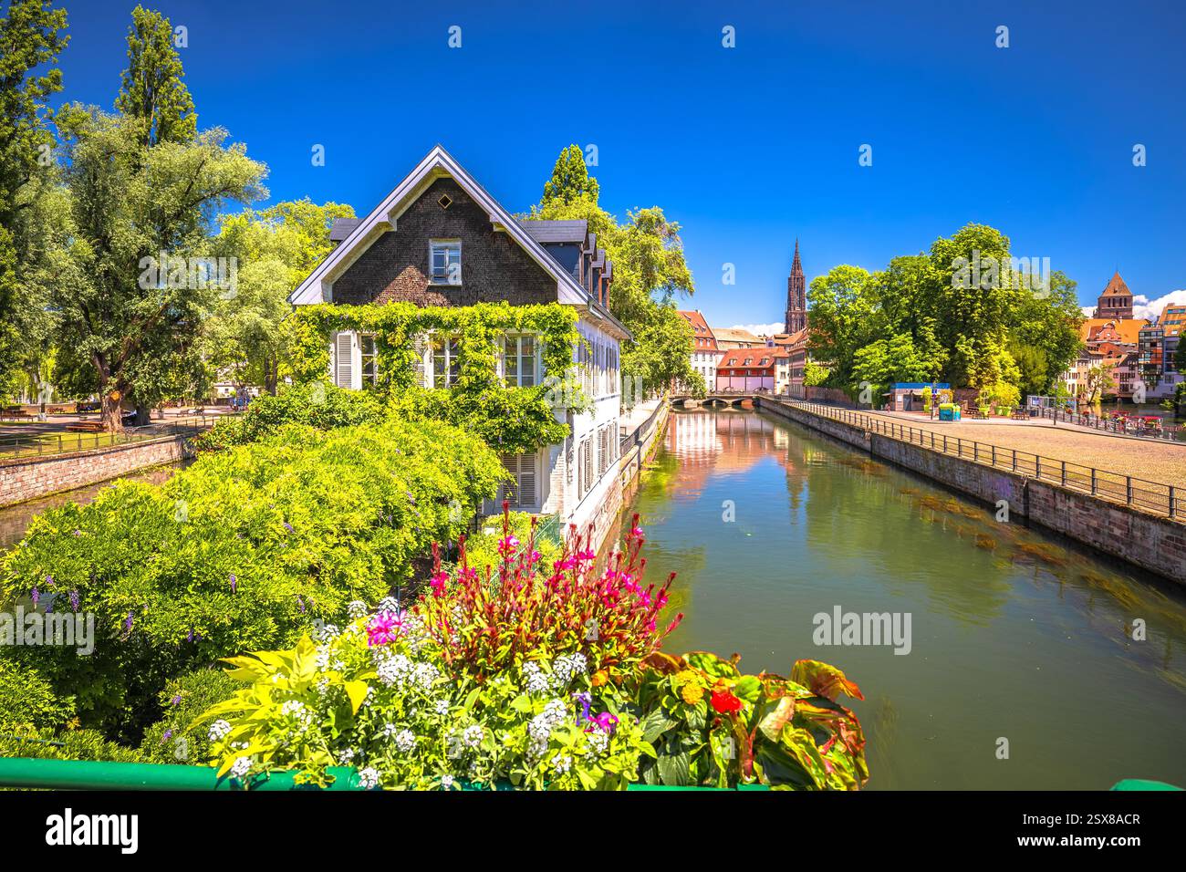 Square Louise Weiss park in Strasbourg scenic canal and nature view ...