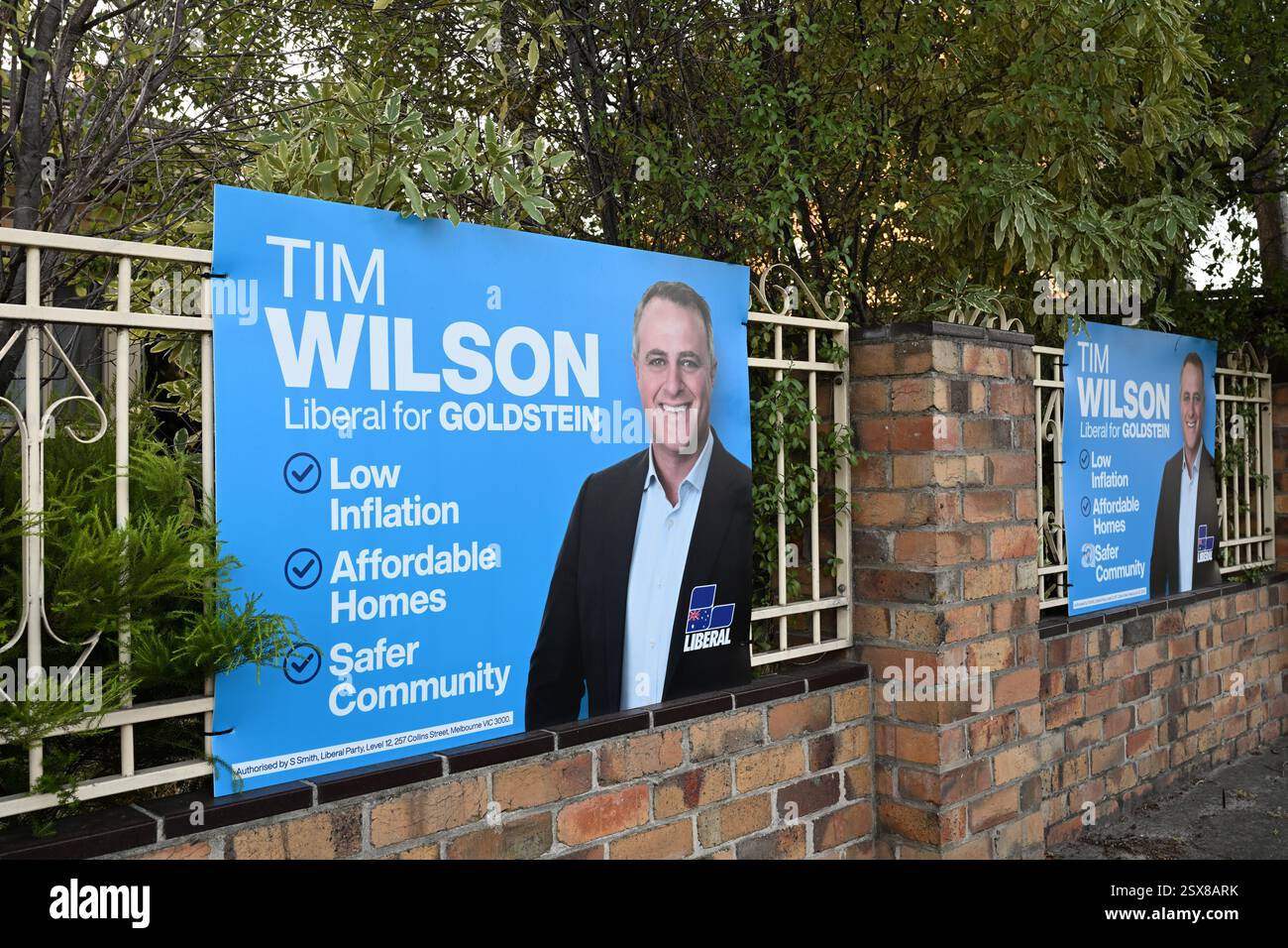 Pair of corflutes promoting the campaign of Liberal Party candidate Tim ...