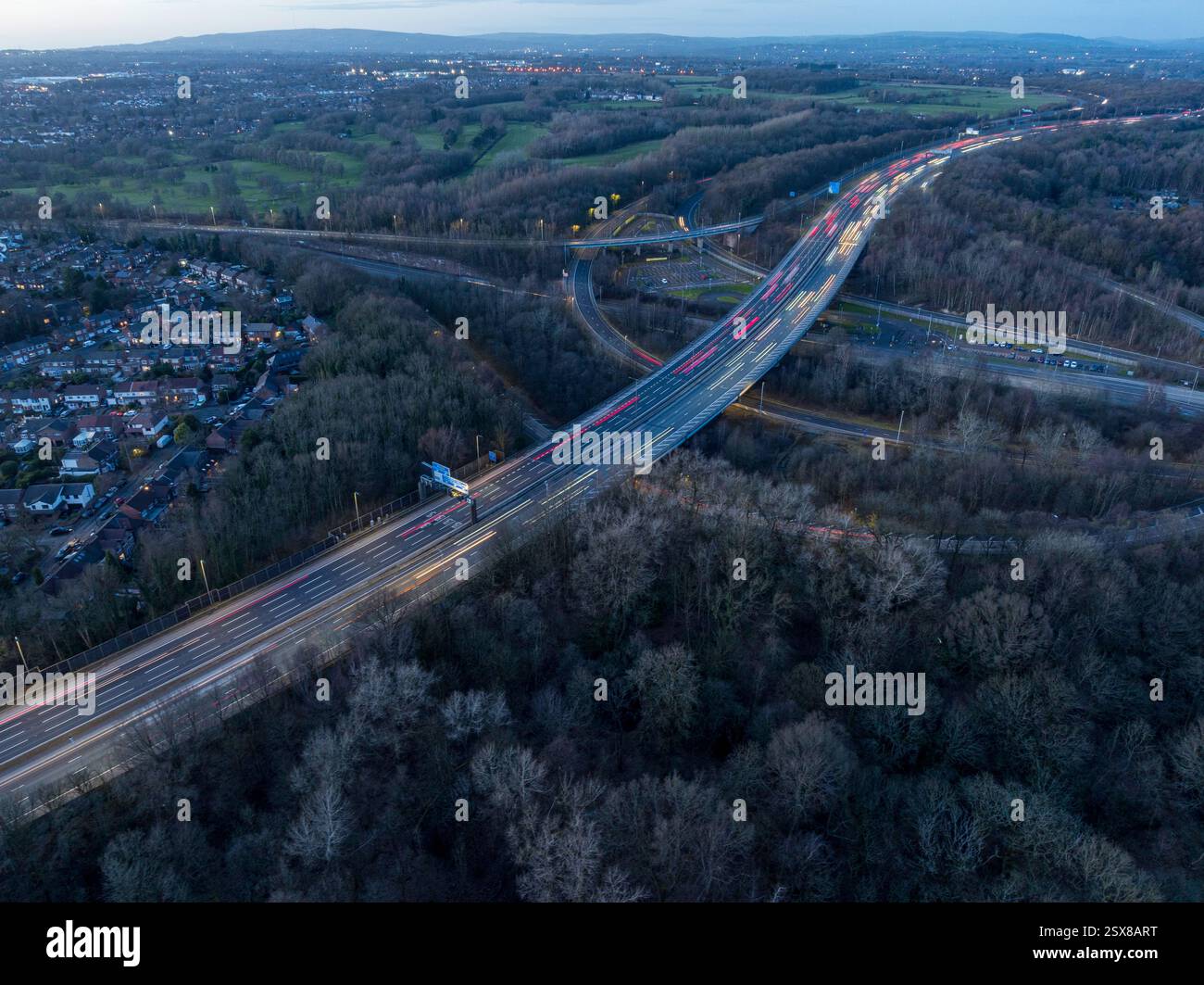 Aerial image over Wardley Interchange, Junction 14 of M60 Manchester ...